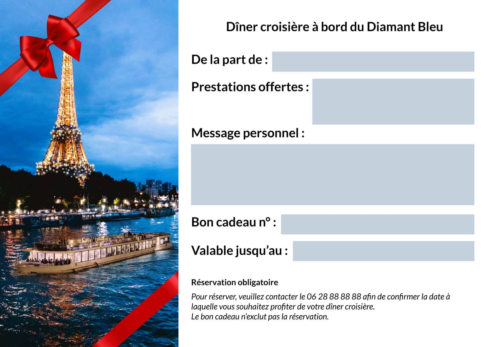 Offrez un bon cadeau pour un diner-croisière sur la Seine